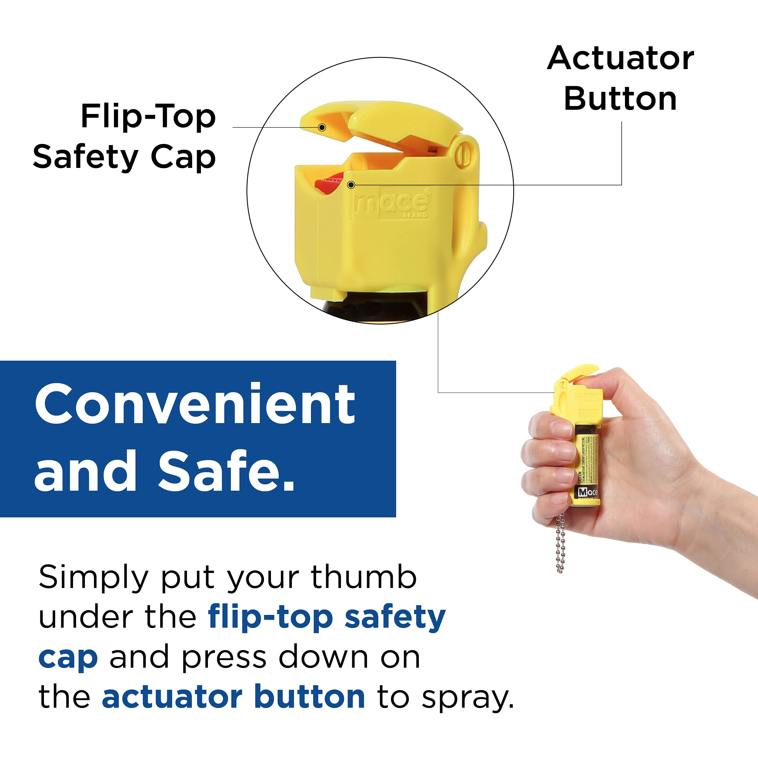 Mace Brand Pocket Pepper Spray (Neon Yellow) β Accurate 10β Powerful Pepper Spray with Flip Top Safety Cap, Leaves UV Dye on Skin β Great for Self-Defense