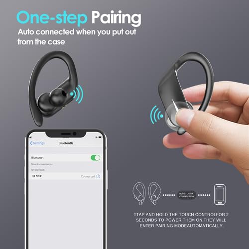 USBERG Bluetooth Headphones for Sports with Mic, IPX5 Waterproof Wireless Earbuds with Charging Box,Digital Display, 40Hrs Playtime Workout Headset with Hooks.