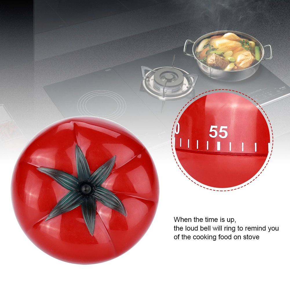 Ruiqas Minutes Kitchen Timer,Cook Mechanical Timer, Tomato Shaped 60 Minutes Practical Countdown Pomodoro Cartoon Alarm Kitchen Cooking Baking Helper 6.3 x 4.5cm