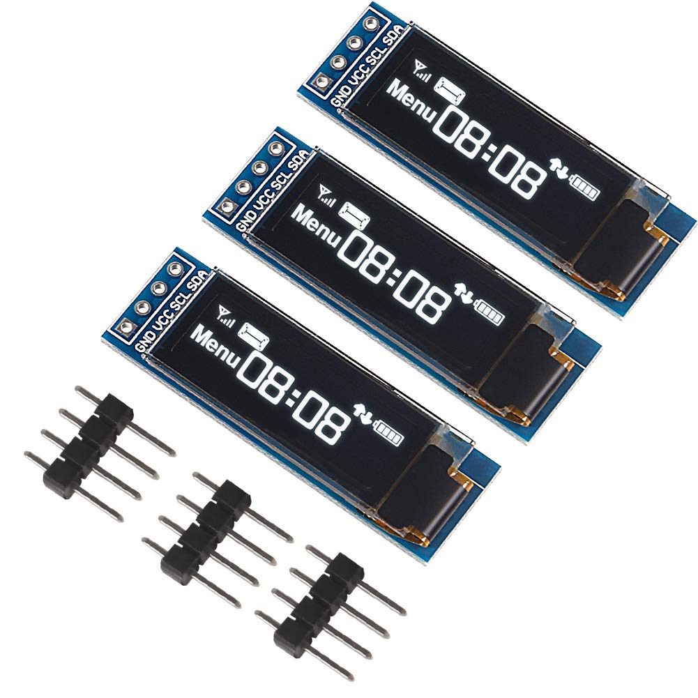 MELIFE 3pcs OLED Display Module, 0.91 inch I2C SSD1306 OLED Display Module I2C OLED Screen Driver with Pin DC 3.3V~5V. White