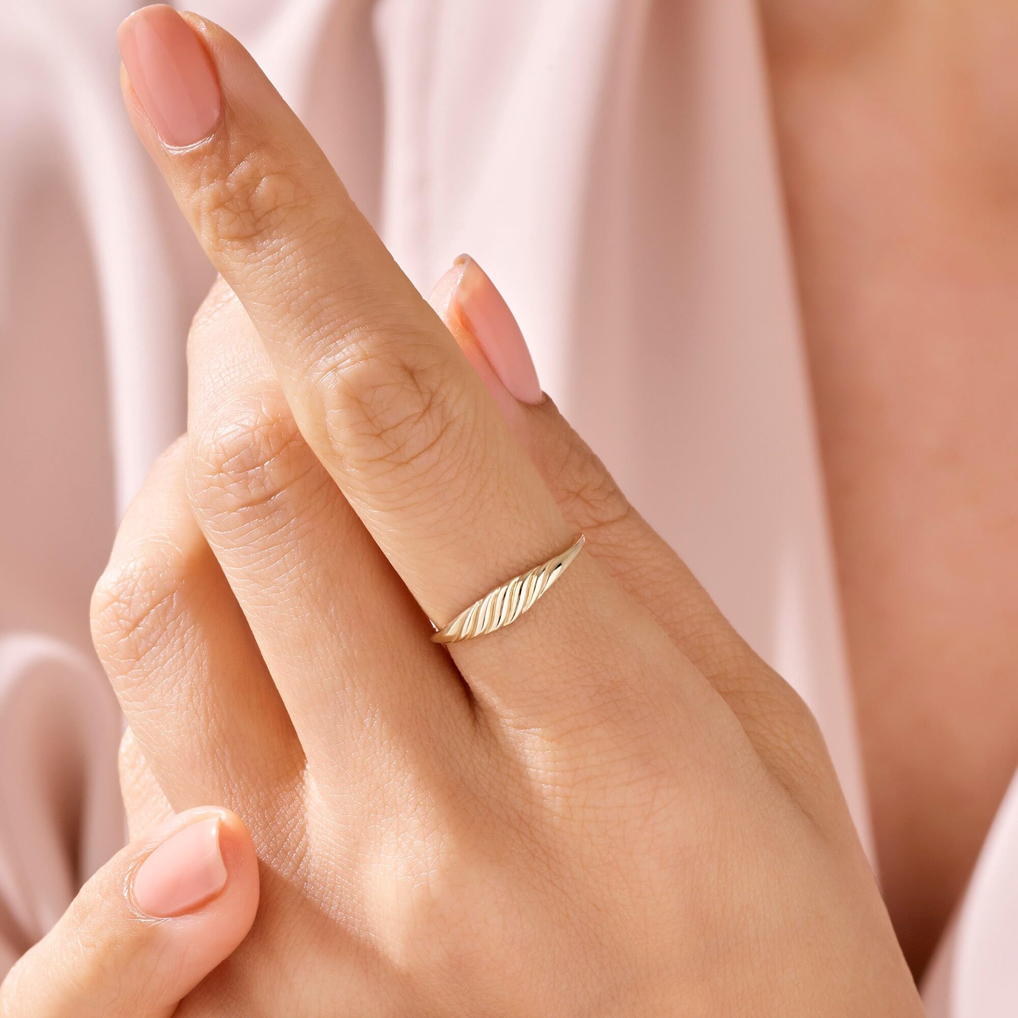 Norm Jewels 14k Gold Pinky Ring Twisted Stackable Rings for Women Tiny Croissant Ring Yellow Gold Ring (Yellow Gold, 8)