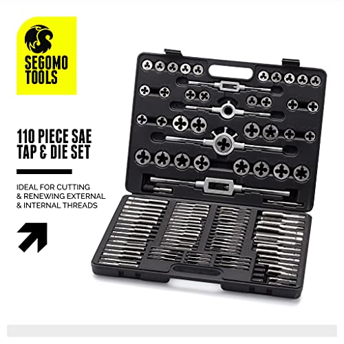 Segomo Tools 110 Piece Hardened Alloy Steel SAE Tap And Die Threading Tool Set With Storage Case | SAE Tap and Die Set | Rethreading Kit | Tap Set | Tap and Die Kit - TD110SAE