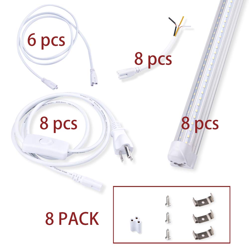 Kihung T8 LED Tube Light Fixture 8ft, 4000K Cool White, Led Strip Light for for Cooler Doors, Garage Shop Light, 75W 9750lm Led High Bay 8-Pack