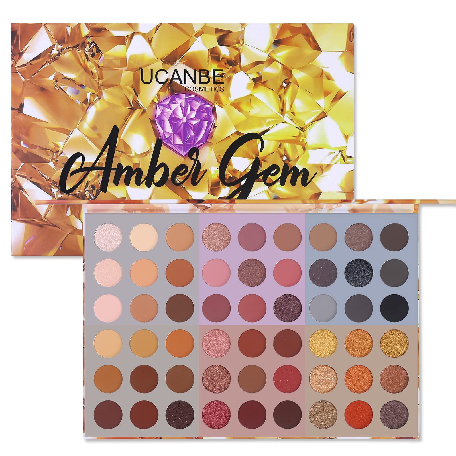 UCANBE 54 Colors Amber Gem Eyeshadow Palette, Highly Pigmented Nude Neutral Warm Brown Pink Matte Shimmer Glitter Powder Eye Shadow Blendable Long Lasting Makeup Pallet…
