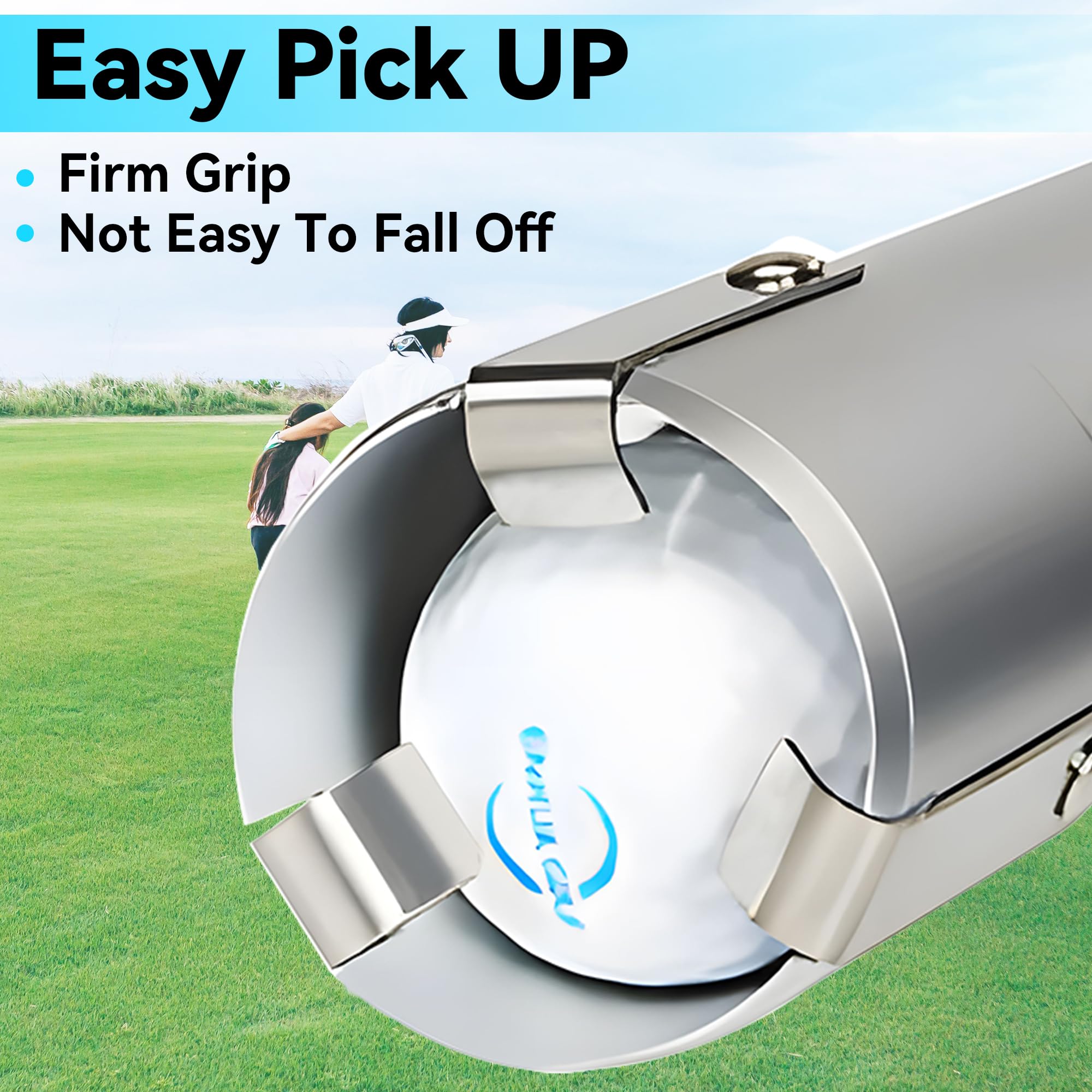 mayqmay 33.9 Inch Golf Ball Retrievers, Aluminium Tube Golf Ball Picker, Durable & Detachable Golf Ball Collector for Water and Bushes, Silver