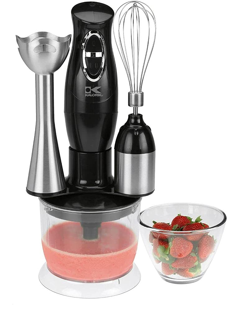 Kalorik 3-in-1 Immersion Blender Chopper, and Mixer, 14.5x5x6, Black