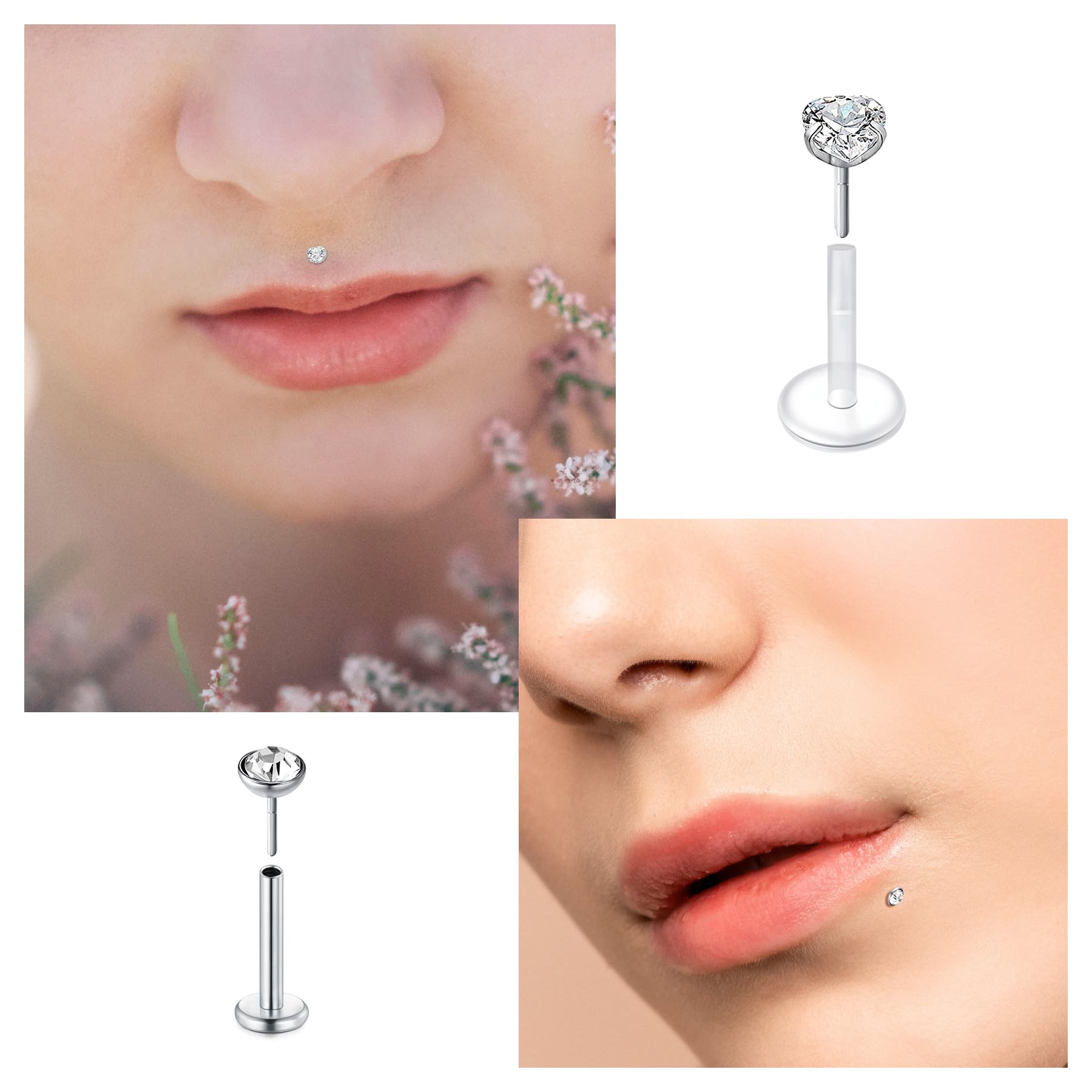 JFORYOU 8 Pcs Cartilage Earrings Set Ear Piercing 16G Clear Ball Studs as Retainer Cartilage Hilix Tragus Earrings Body Piercing Jewelry