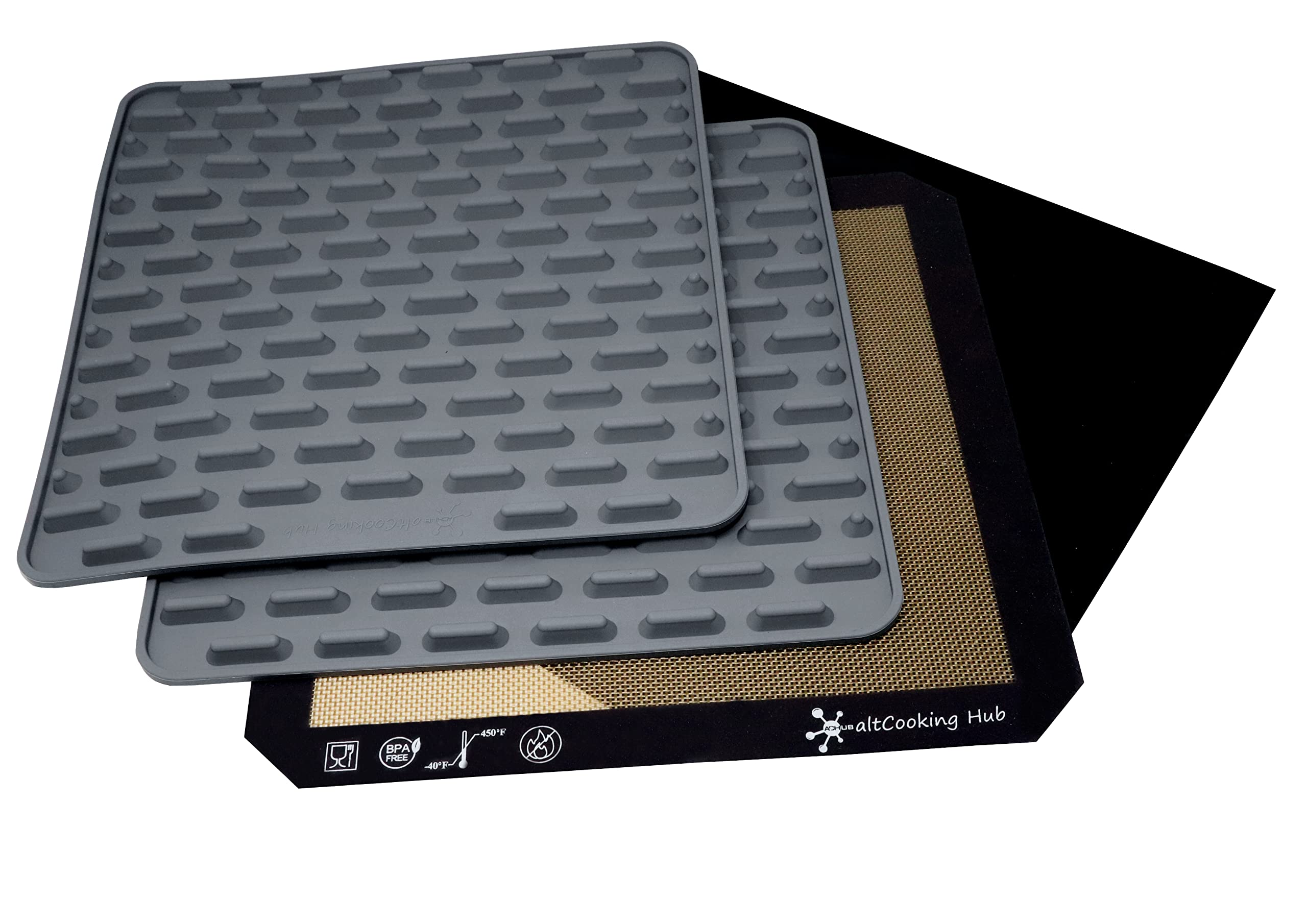 Silicone Roasting Mat and Silicone Baking Mat Combo for Air Fryer Oven - Set of 3 Food Safe, Non-Stick Baking Mat and Silicone Roasting Racks with Bonus Non-Stick Oven Liner