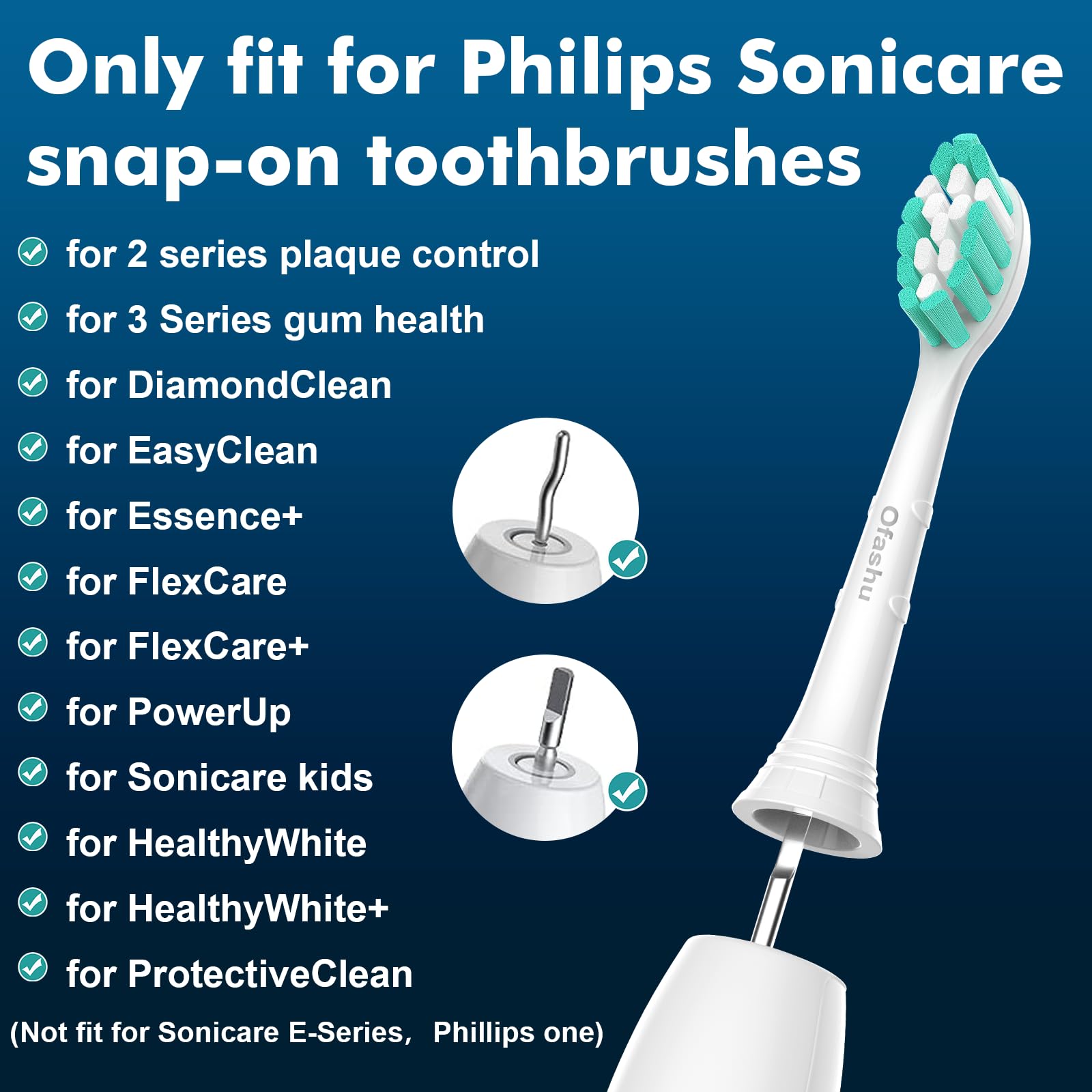 Toothbrush Replacement Heads for Philips Sonicare: Ofashu Electric Brush Head Compatible with DiamondClean Protectiveclean 2 Series C1 C2 W G2 4100 5100, White, 8 Packs