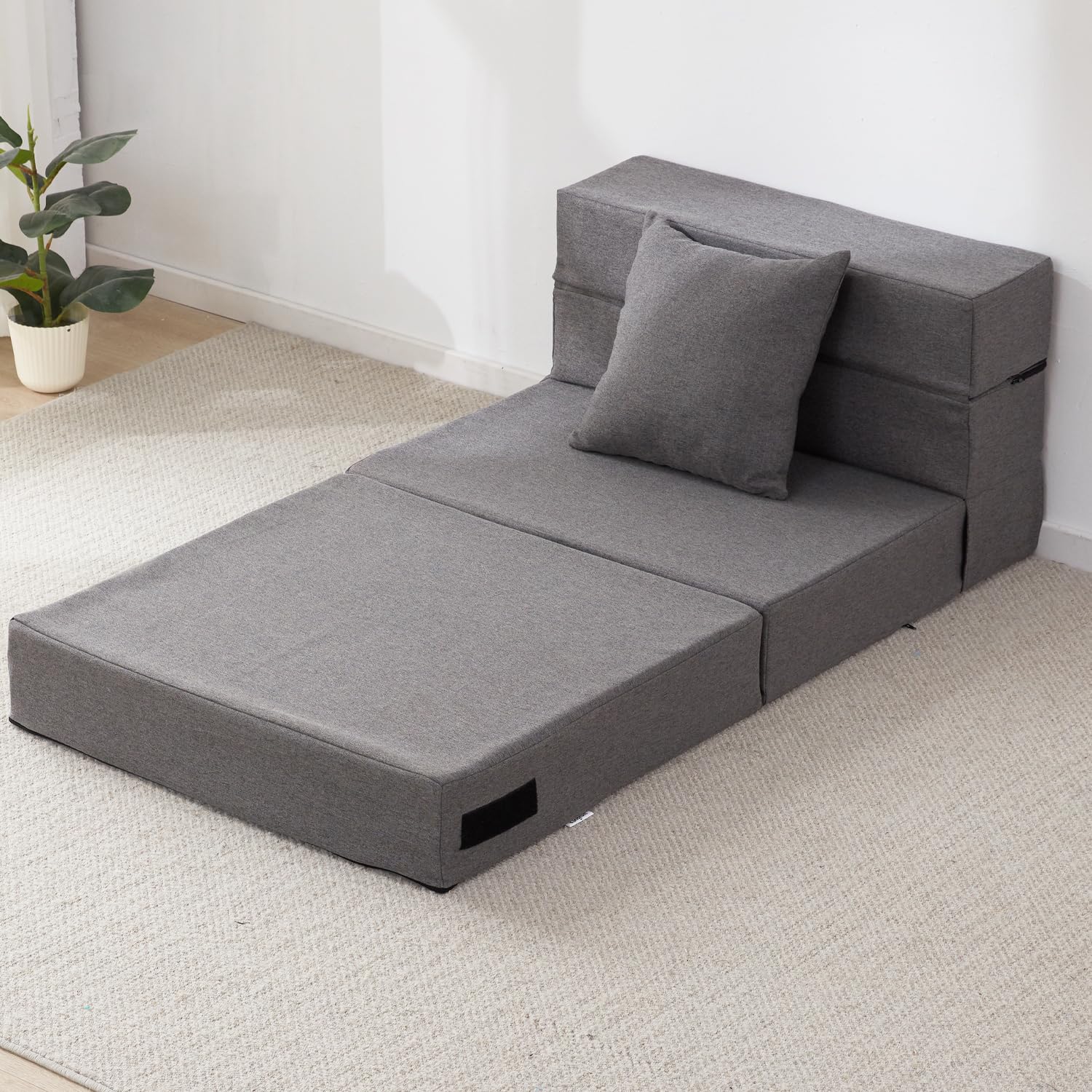 Kingfun Folding Sofa Bed with Pillow,Futon Sleeper Chair-Lazy Guest Beds for Living Room Small Spaces,Cot Size-Dark Gray