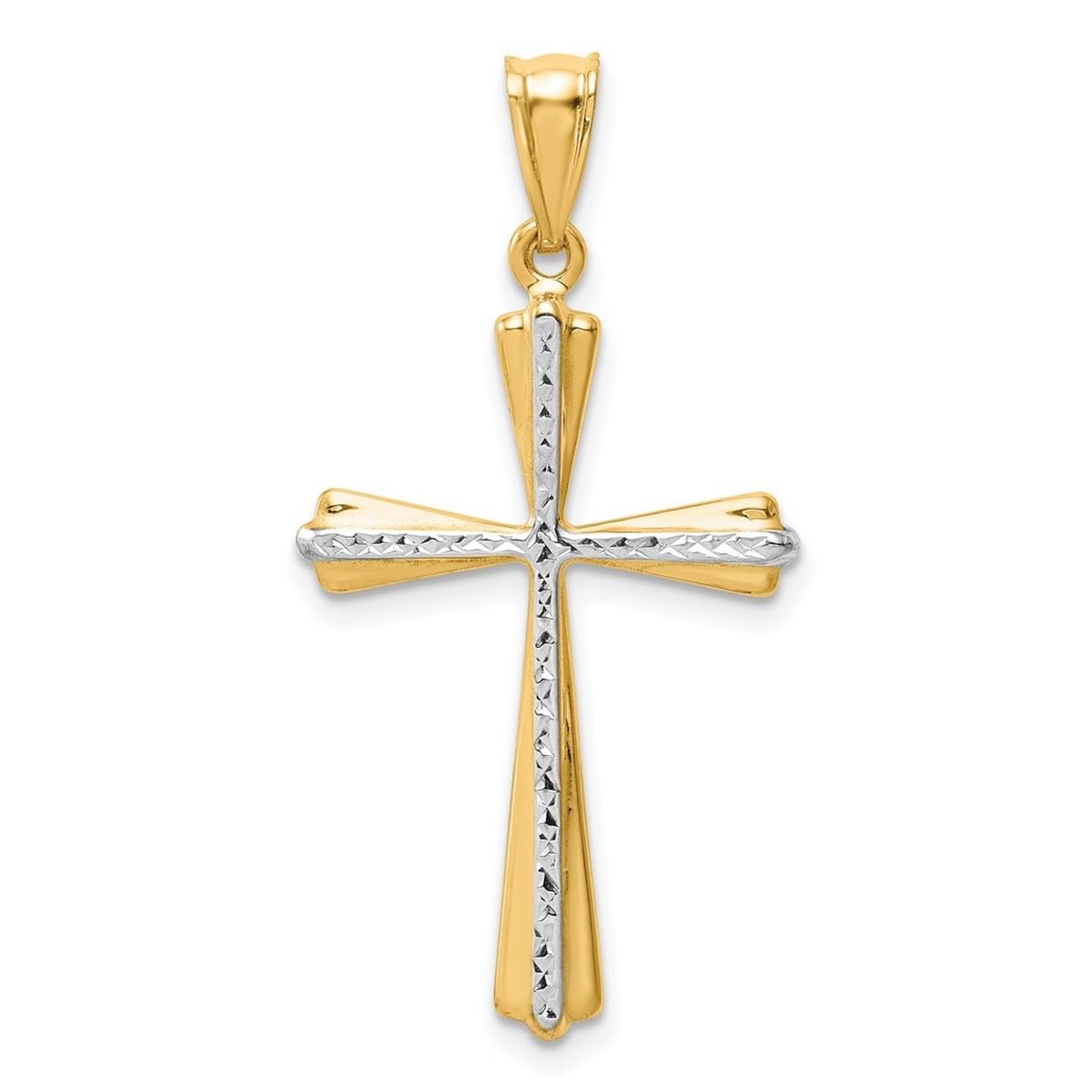 JewelryWeb Gold Cross Pendant - Two-Toned Diamond-Cut Gold Cross - Necklaces for Women and Men - Gold Cross Necklace 14k - Religious Jewelry - Catholic Necklace