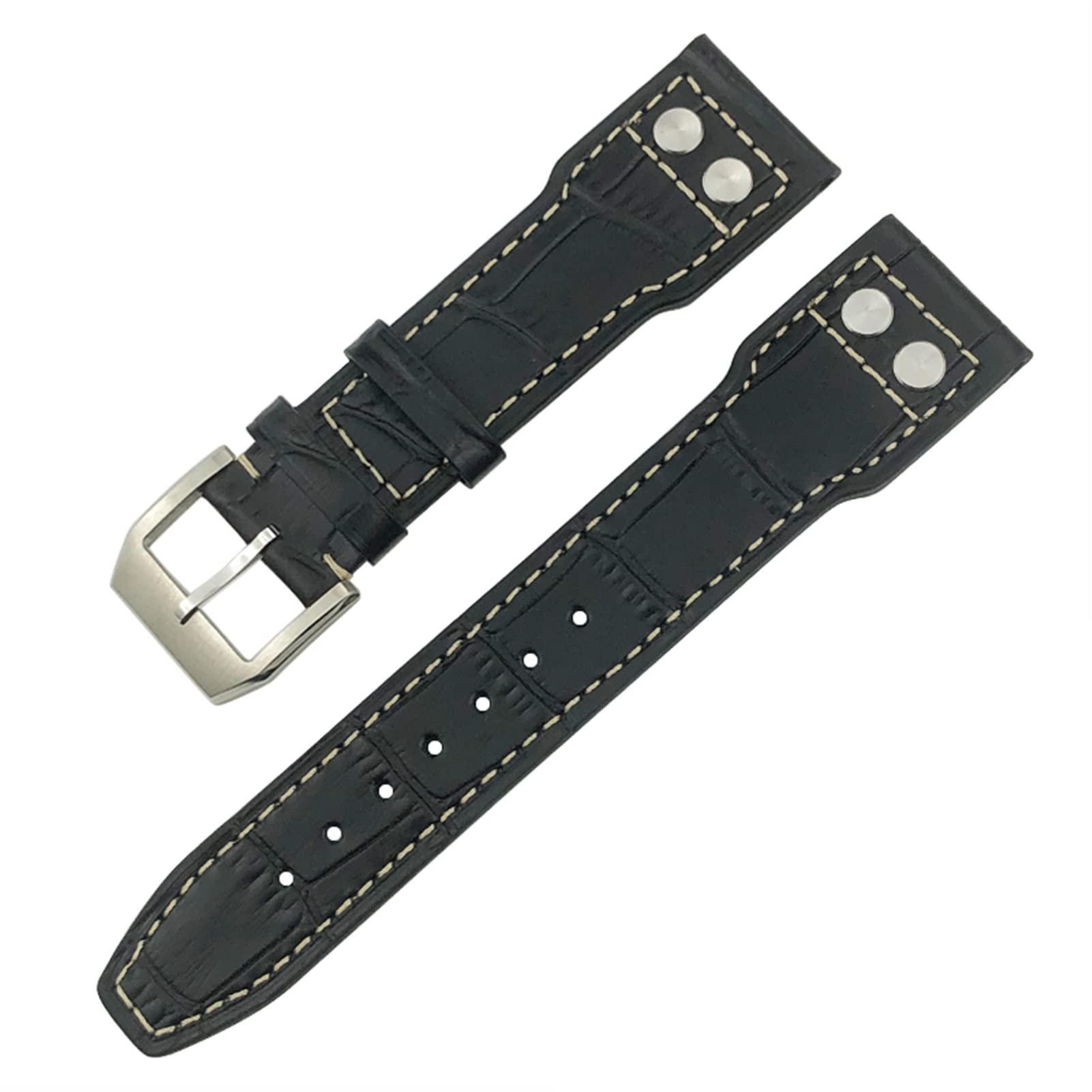 JWTPRO for IWC IW3777 IW3270 Mark 18 Big Pilotās Watch Strap Soft Cowhide Bracelets 20mm 21mm 22mm Leather Watch Band (Color : Black Rivet Silver, Size : 20mm)