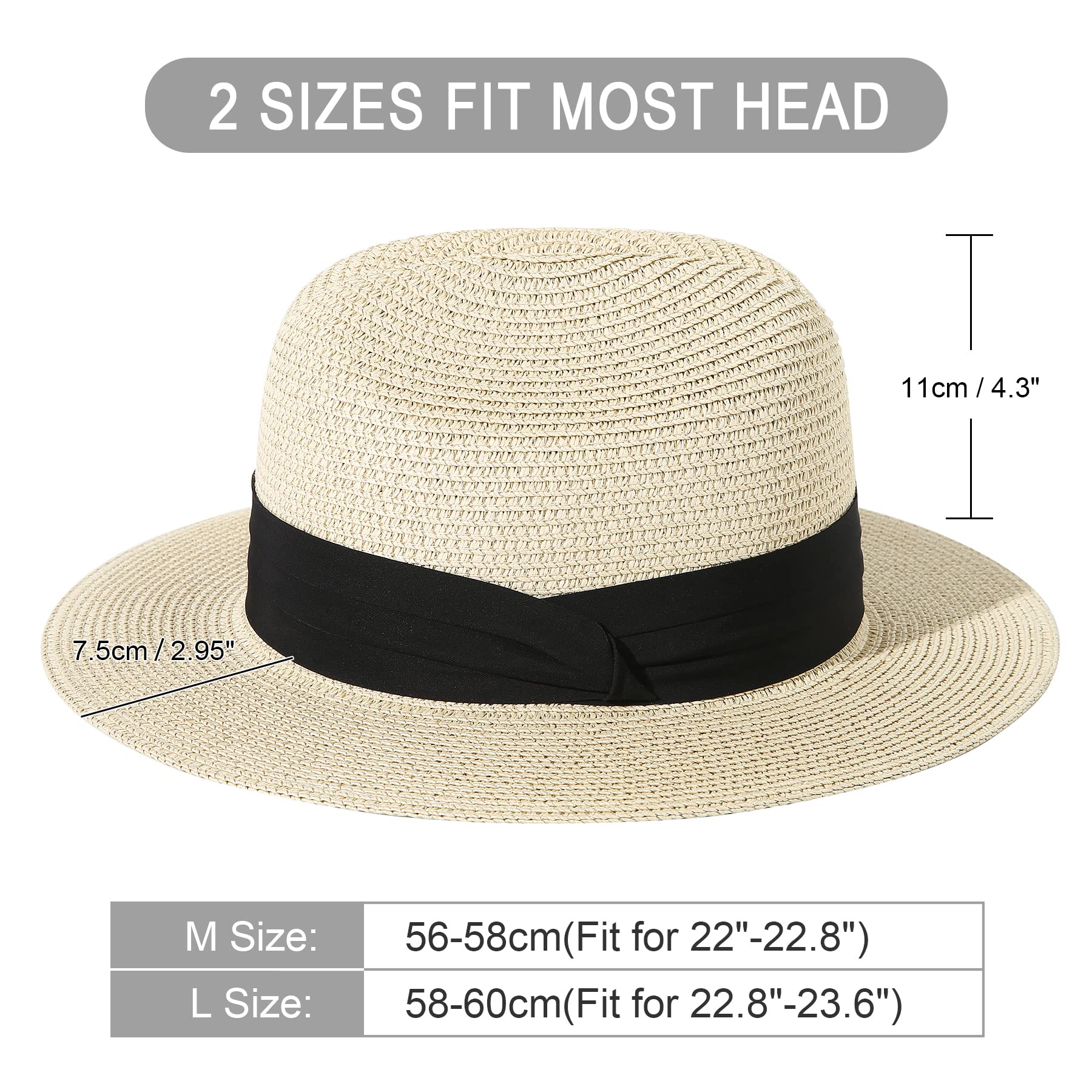 Lanzom Women Men Wide Brim Beach Sun Straw Hat UPF50 Travel Foldable Brim Summer Straw Cowboy Hat (Khaki, Large)