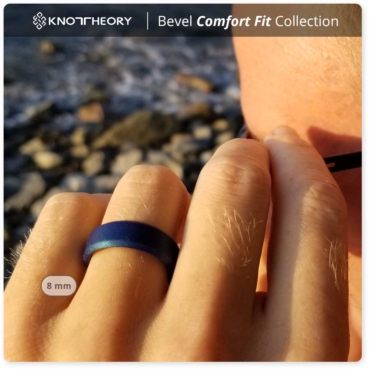 Knot Theory Metal Dark Blue Silicone Ring for Men Women - Breathable Bevel Comfort Fit 6mm Wedding Band Size 12