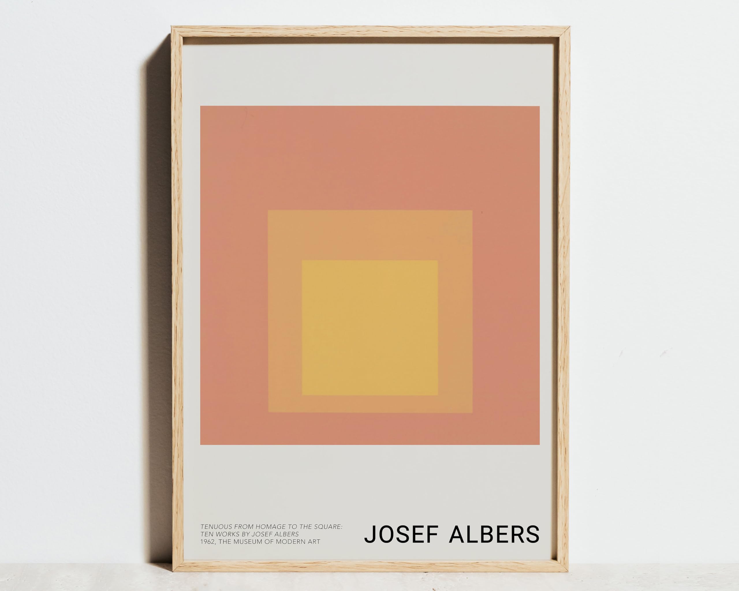 Josef Albers Print, Coral Pink Abstract Geometric Wall Art, Minimalist Exhibition Poster, Modern Bauhaus Scandinavian Decor,