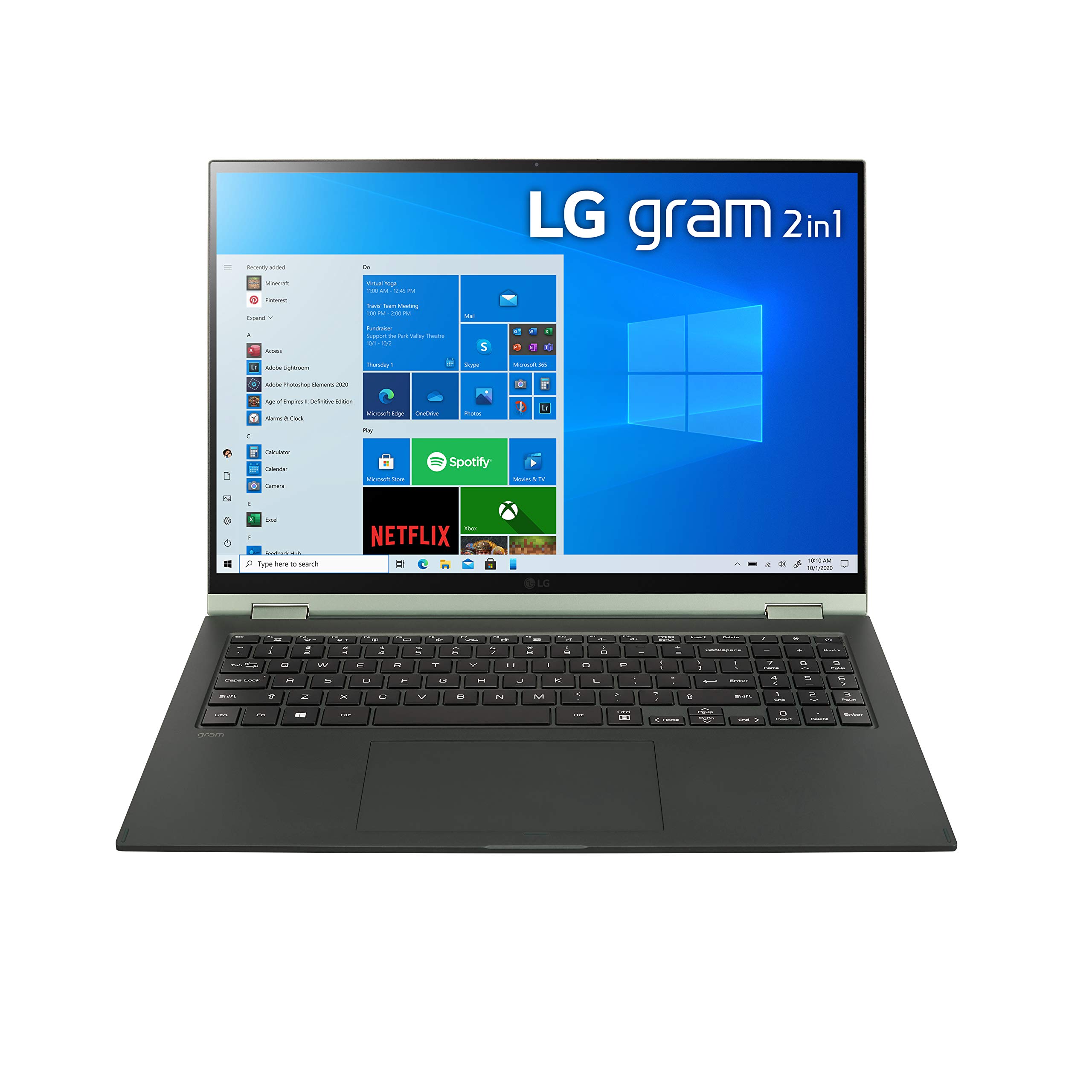 LG Gram 16T90P 16" WQXGA (2560 x 1600) 2-in-1 Lightweight Touch Display Laptop, Intel Evo 11th Gen Core i7 , 16GB RAM, 512GB SSD, 21 Hour Battery, Alexa Built-in, 2X USB-C, HDMI, USB- Green
