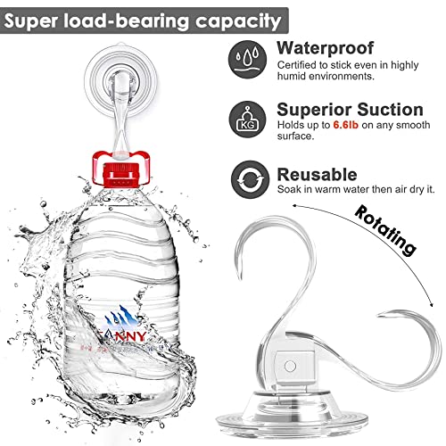 Theshai 4 Pack Suction Cup Heavy-Duty Hook, Large Clear Reusable Wreath Vacuum Hook, for Glass Windows Windshield Tile Kitchen Bathroom Mirror Shower Wall Terrarium to Hang Bags Coats Umbrellas