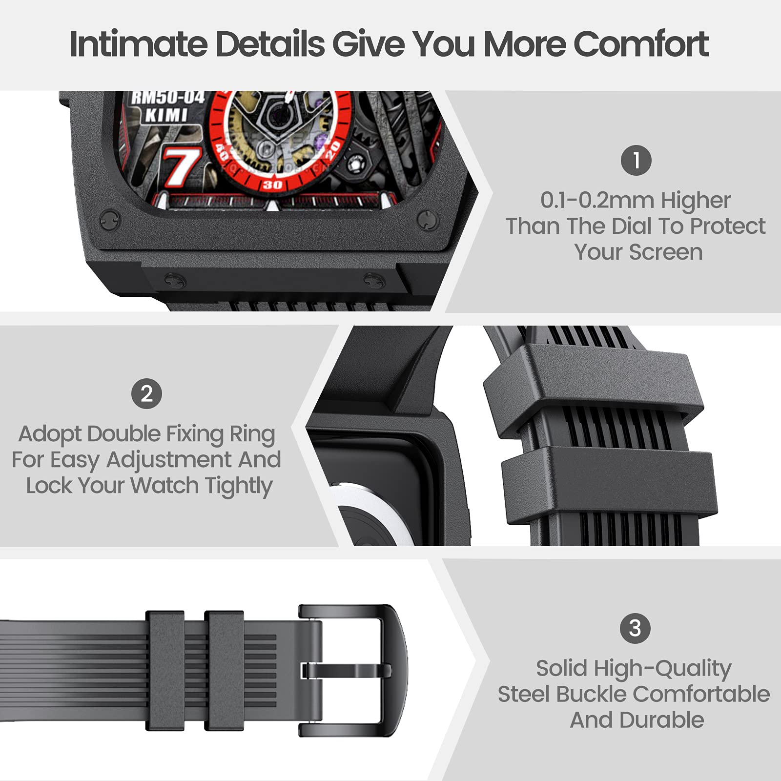 NotoCity Compatible with 42mm/44mm Apple Watch Matte Black Uni-body TPU Band for Apple Watch SE/Series 6/5/4, Black Buckle