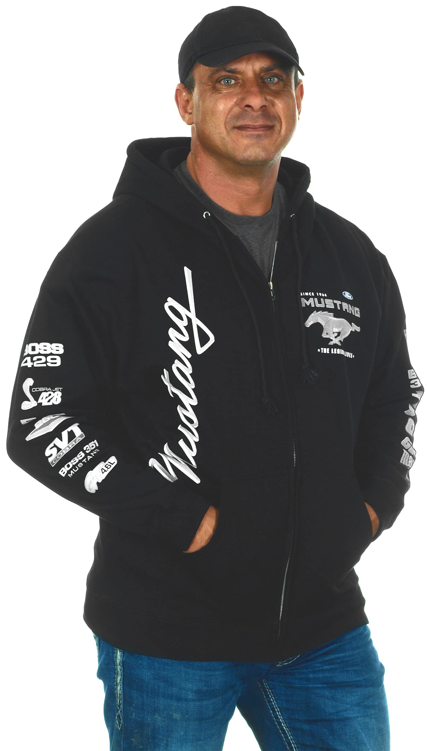 JH DESIGN GROUP Men's Ford Mustang Collage Black Zip Up Hoodie Sweatshirt (Large, CLG2-black)