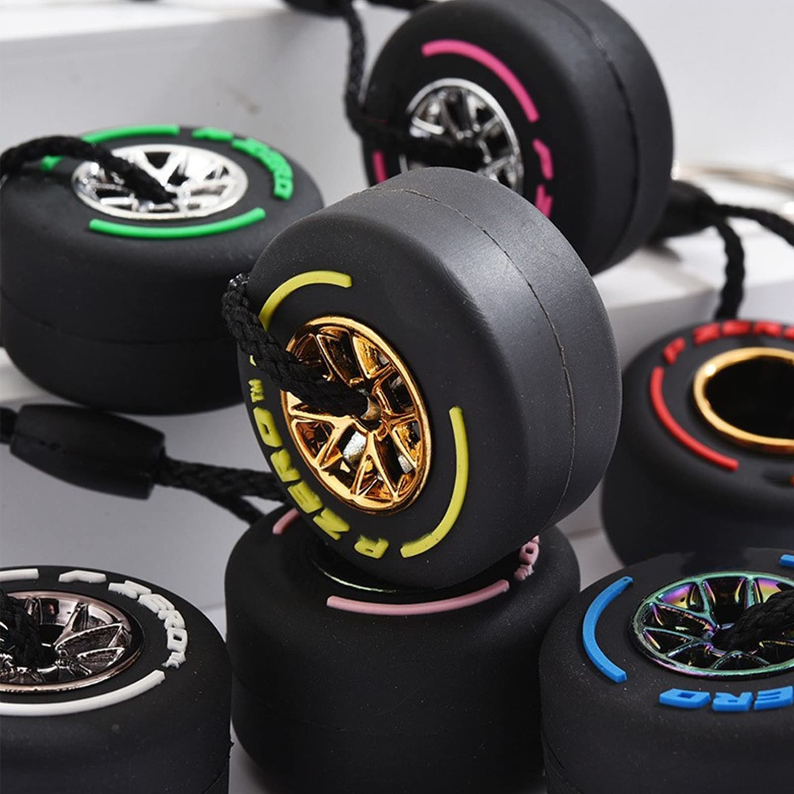 kingsea Racing Tire Keychain, 3D Cute Tire Key Chain, Soft Rubber Wheel Tyre Auto Keychain, Used for Car Decoration, 3PCS