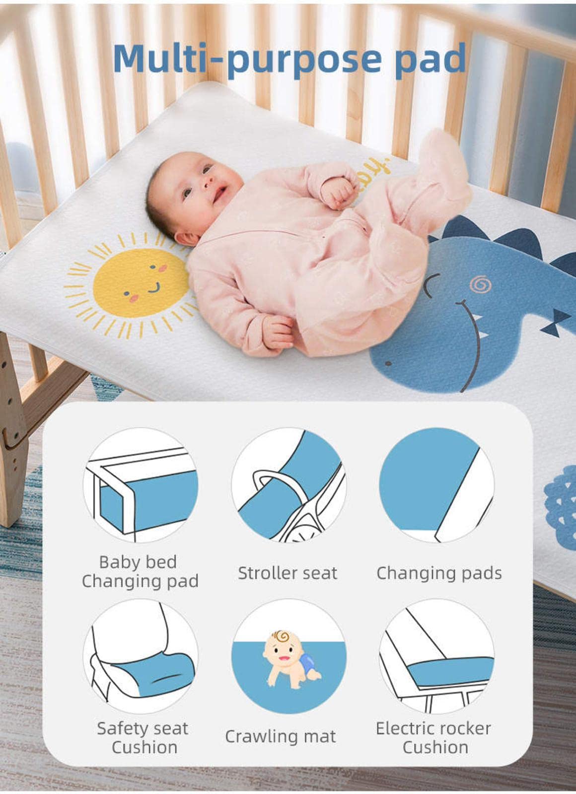 Waterproof Washable Bed Pads- Potty Training - 4-Layer of Pure Cotton - Mattress Protector Crib, Toddler Urine Pad (35 x 28 in) (elephant)