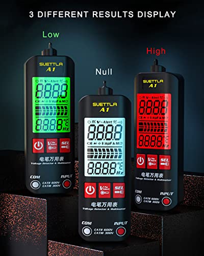 SUETTLA A1 Voltage Tester, Non Contact Voltmeter Digital Smart Multimeter Electric Detector for Measure AC/DC Volt, Liver Wire, Resistance, Continuity
