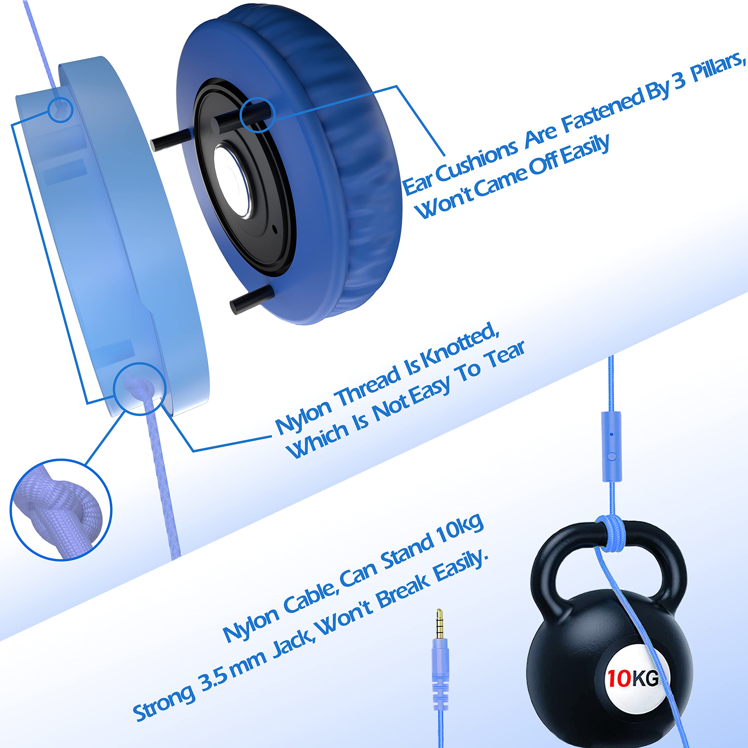 Soosooly Kids Headphones with Microphone,95dB Max Volume,Nylon Cable,Adjustable Wired Over-Ear Headset for Online Study,School, Kindle,Tablet,PC,Laptop(Dinosaurs,Blue)