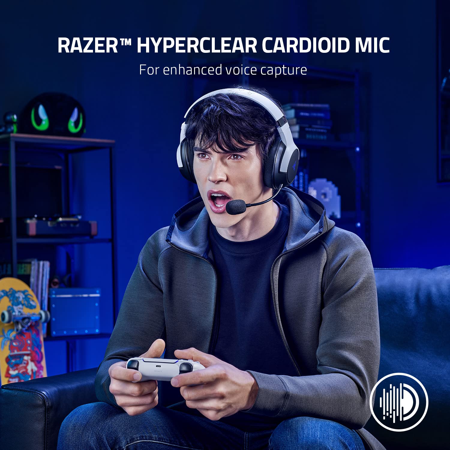 Razer Kaira Dual Wireless Gaming Headset for PS5, PC, Mobile, PS4: Triforce 50mm Drivers - HyperClear Cardioid Mic - 2.4GHz and Bluetooth w/SmartSwitch - EQ Toggle - White/Black (Renewed)