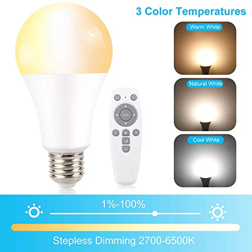LVJING Smart Light Bulb 14W (60W Halogen Bulbs Equivalent) E26 LED Bulb with APP and Remote Control, Warm-Cold White Dimmable (2700K-6000K) Light Bulb for Party Home Decoration