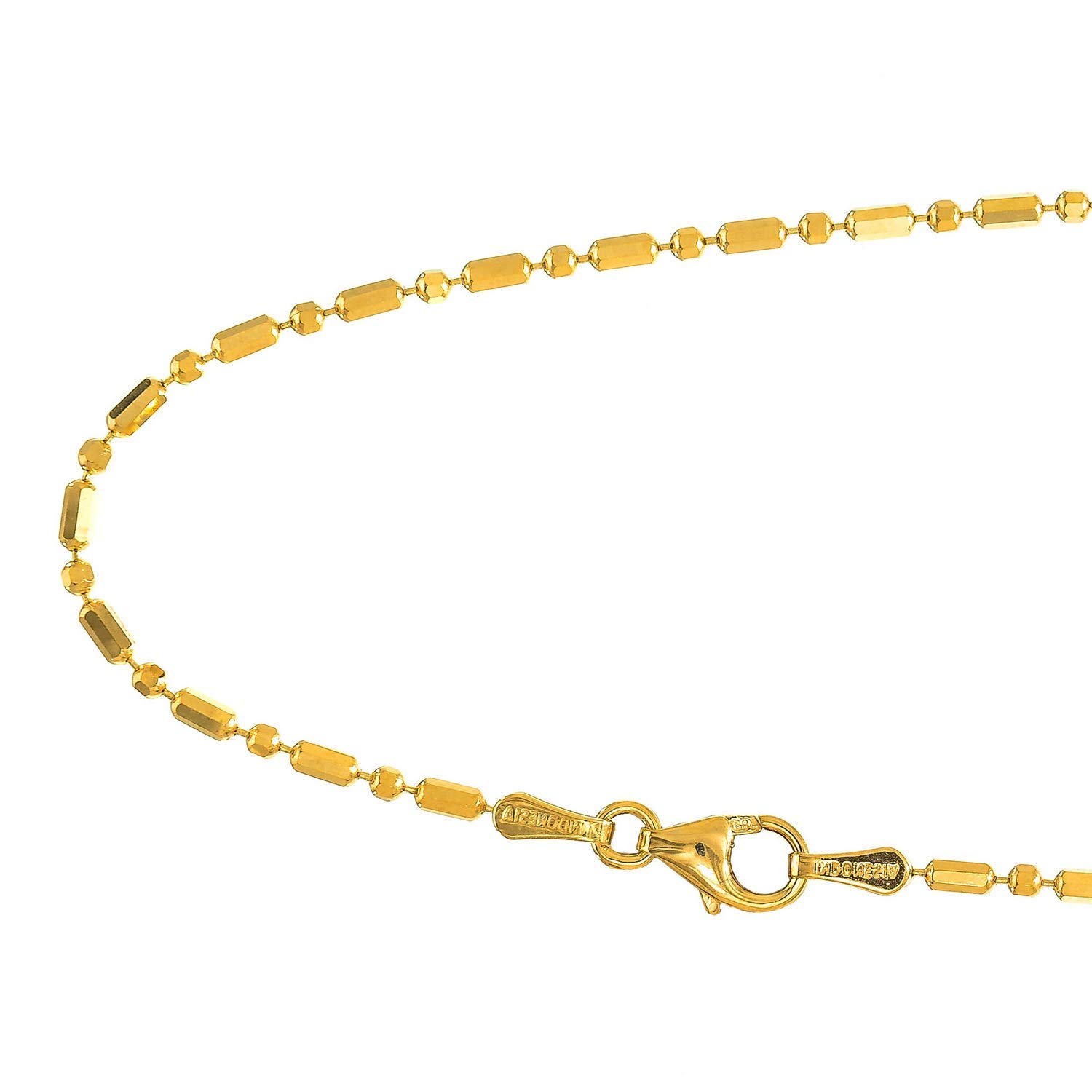 JewelStop 14k Solid Yellow Gold 1.2mm Diamond-cut Bar & Bead Ball Chain Necklace, Lobster Claw-16 Inches, 2.2gr