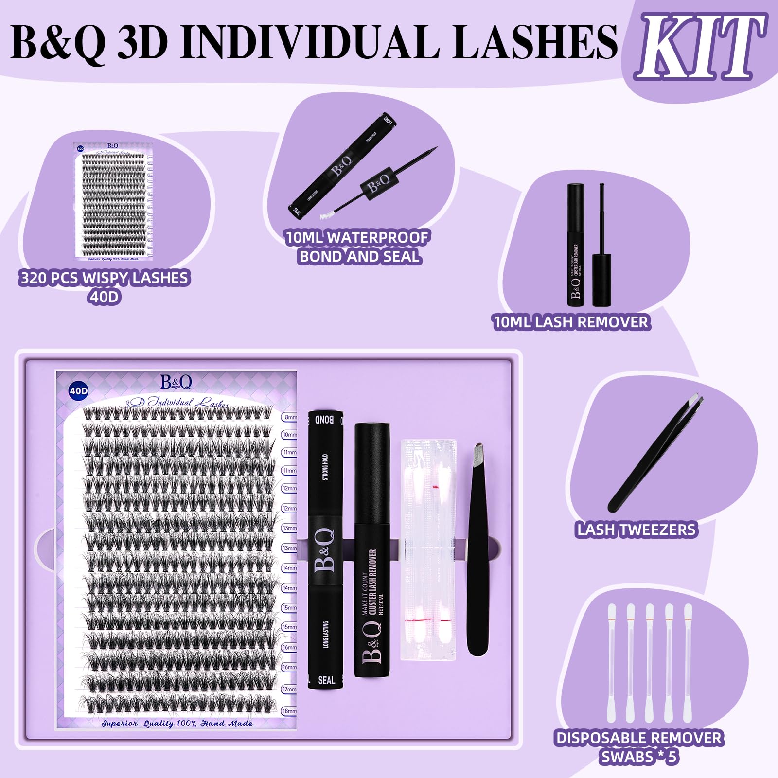 Lash Clusters 3D Individual Lashes 40D-0.07D-9-16MIX 300pcs Eyelash Clusters B&Q Cluster lashes 20D 30D 40D Eyelash Extension Fluffy Cluster Eyelash Extensions Wispy Lashes (Q40D-9-16MIX)