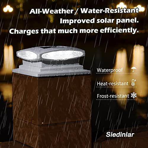 SIEDiNLAR Solar Post Cap Lights Outdoor, 2 Modes 24 LED Powered Fence Deck Light for 4x4 5x5 6x6 Garden Patio Decoration Warm White & Cool White, White (4 Pack)