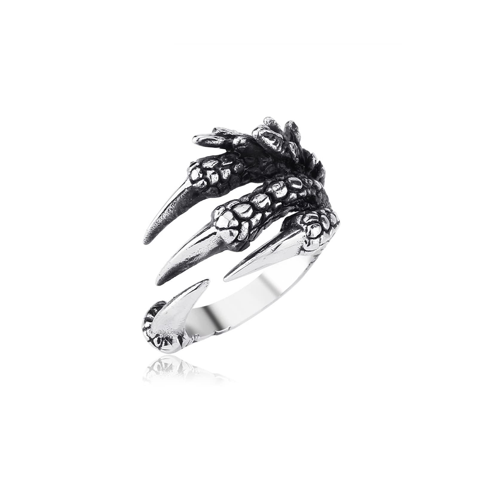 Nsitbbuery Hip Hop Jewelry Open Ring Stainless Steel Dragon Claw Ring(Steel(12))
