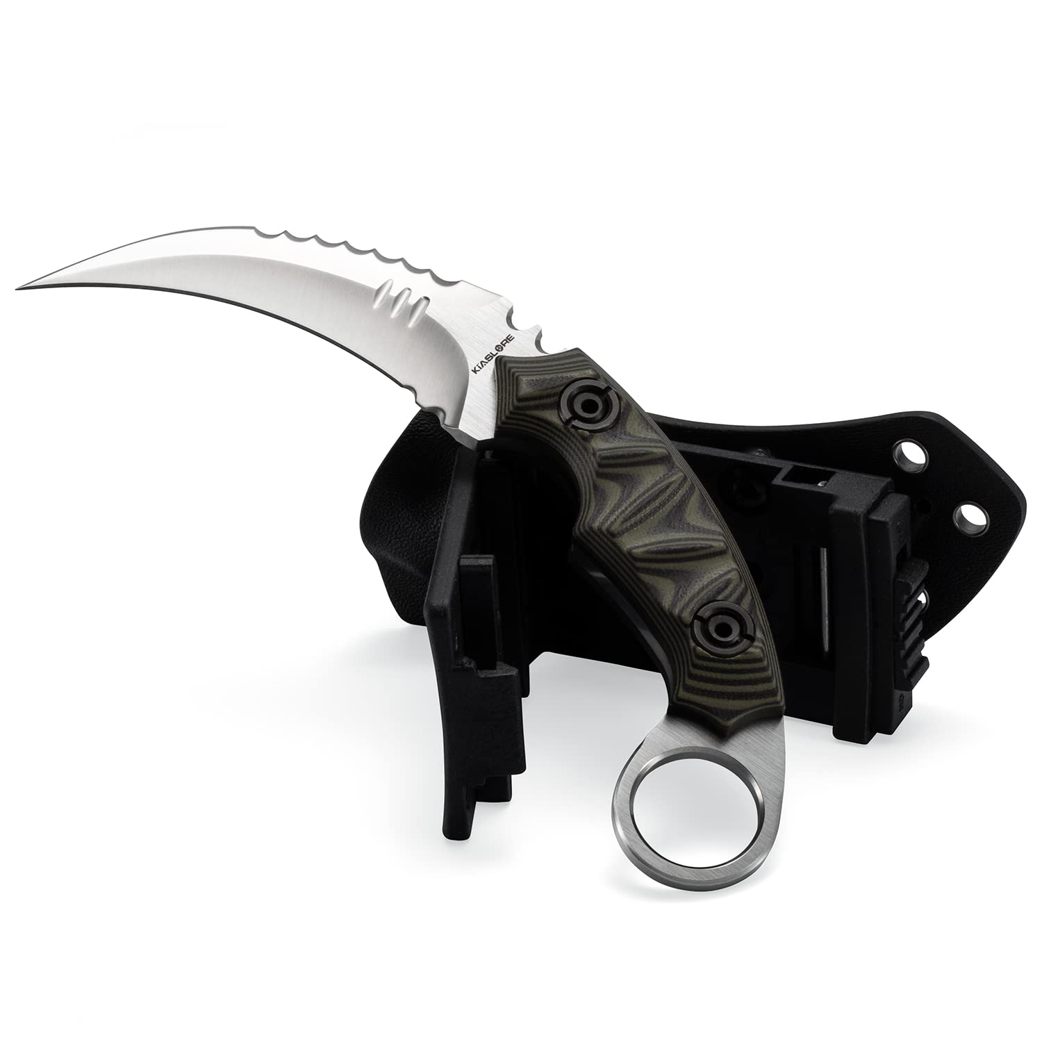 KIASLORE Karambit Knife Outdoor Survival claw Tactical teeth Knife D2 Steel Double Edged Fixed Blade Camping Survival Knife & Hunting Knives with Snake pattern Handle & Knife Sheath (White / w Snake pattern Handle)