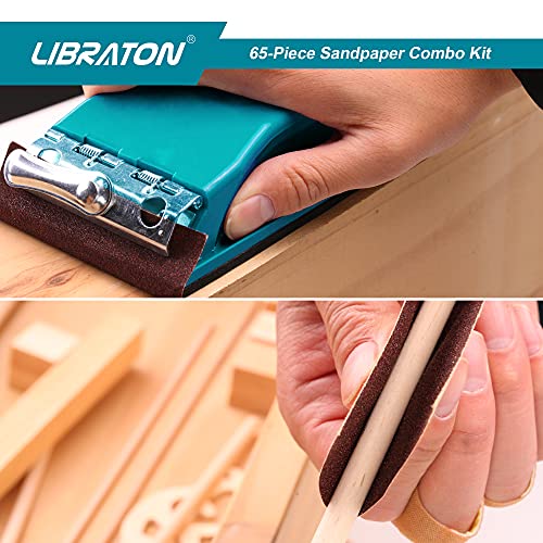 Sandpaper 65Pcs, Sand Paper, Sandpaper Assortment 80/120/400/600Grit, Assorted Sandpaper for Wood, Sanding Sponges, Sanding Handle, Heavy Grit Sandpaper Sheets for Wood, Metal, Wet and Dry Sanding