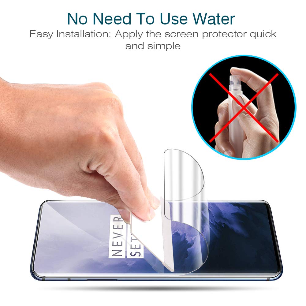 LK 3 Pack Screen Protector Compatible with Oneplus 7 Pro/Oneplus 7t Pro/Oneplus 7 Pro 5G, Ultrasonic Fingerprint Compatible, Flexible TPU Film HD Transparent, Case Friendly