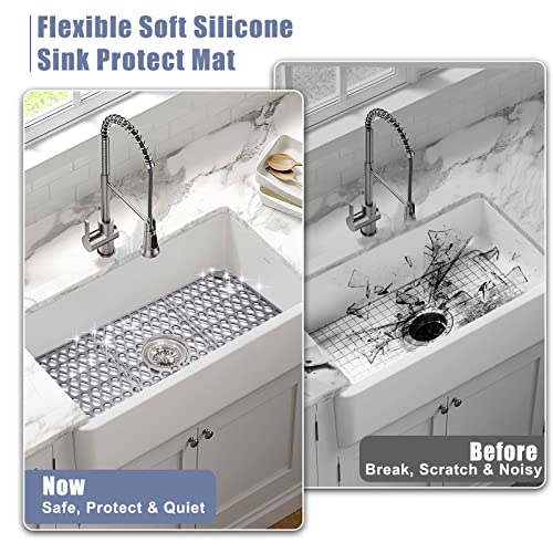 Silicone Kitchen Sink Mats for Bottom of Kitchen Sink,Non-slip Heat Resistant Sink Protectors for Kitchen Sink Mats and Protectors,Silicone Sink Mat Protector for Farmhouse Center Drain(26"x14")