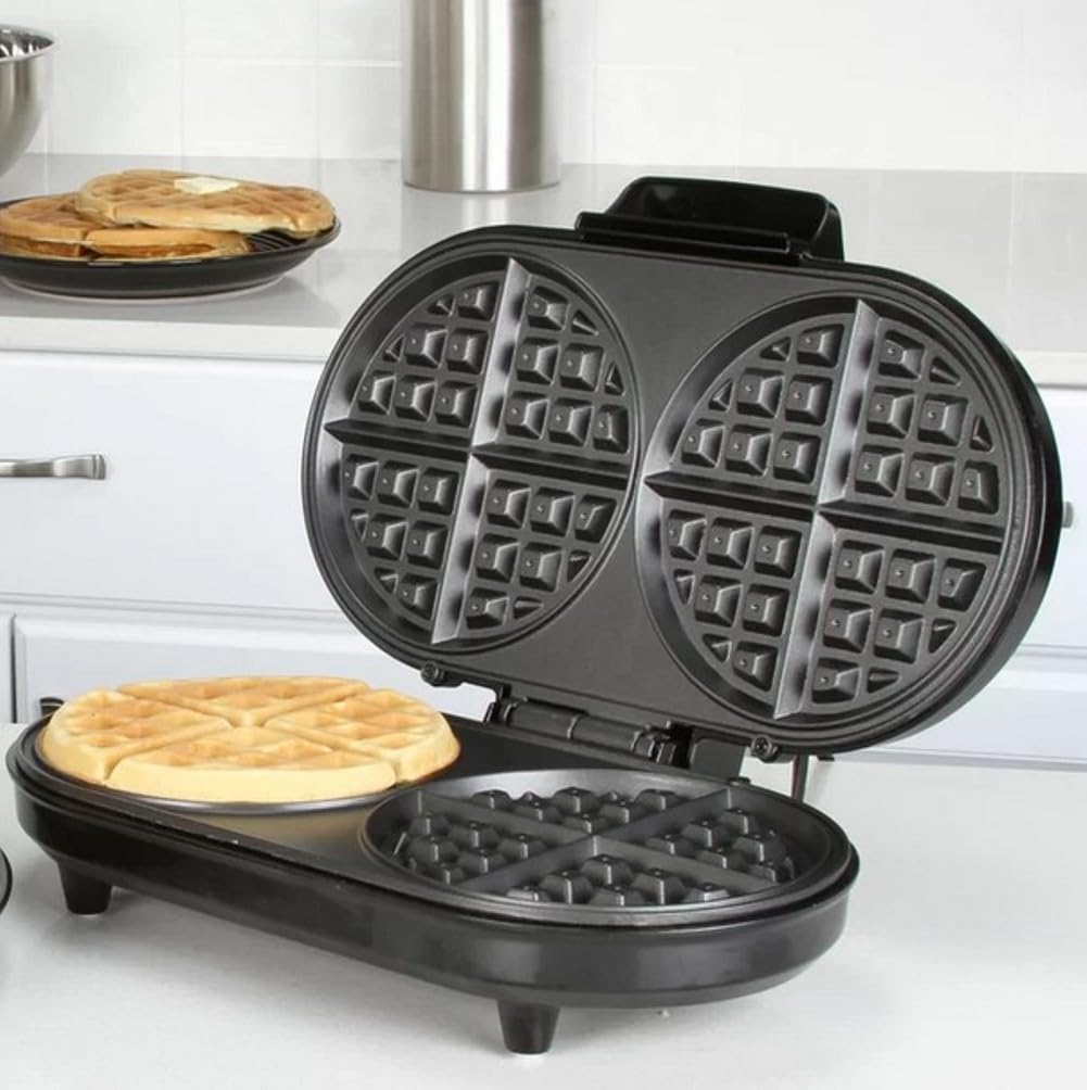 Kalorik WM 42281 BK Traditional Double Belgian Waffle, Make Two Perfect 7" by 1" Waffles Each Time with Precise Temperature Control, Non-stick Coated Plates for Easy Cleaning, Cool Touch Handle
