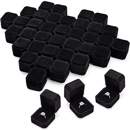Thinkday 48 Pcs 2.13 x 2.01 x 1.54 Inch Velvet Ring Box Display Jewelry Case Storage Ring Case for Wedding Ceremony Engagement Birthday Gifts Proposal Anniversary (Black)