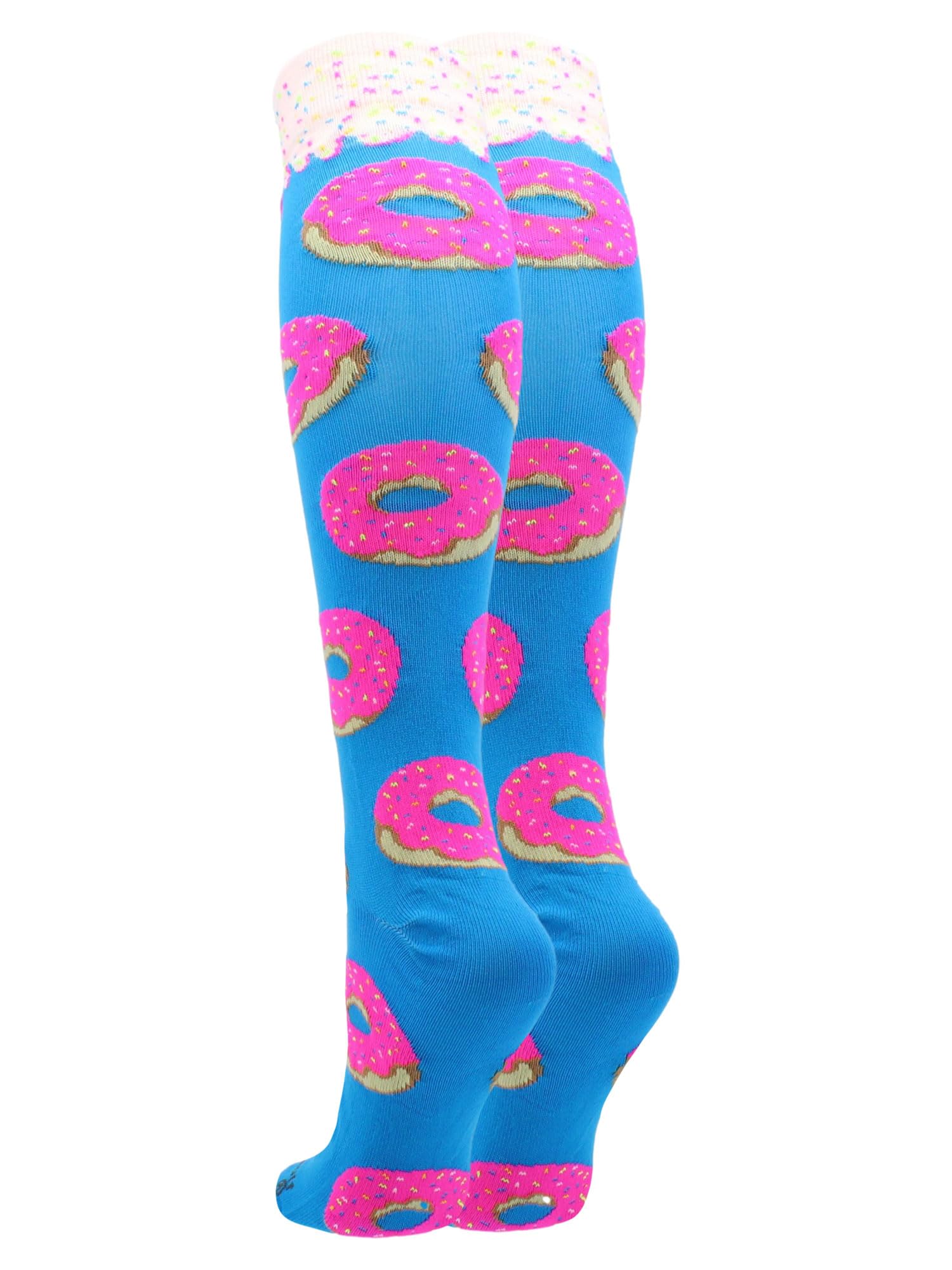 MadSportsStuff Donut Over the Calf Socks (Paradise Blue/Neon Pink, Small)