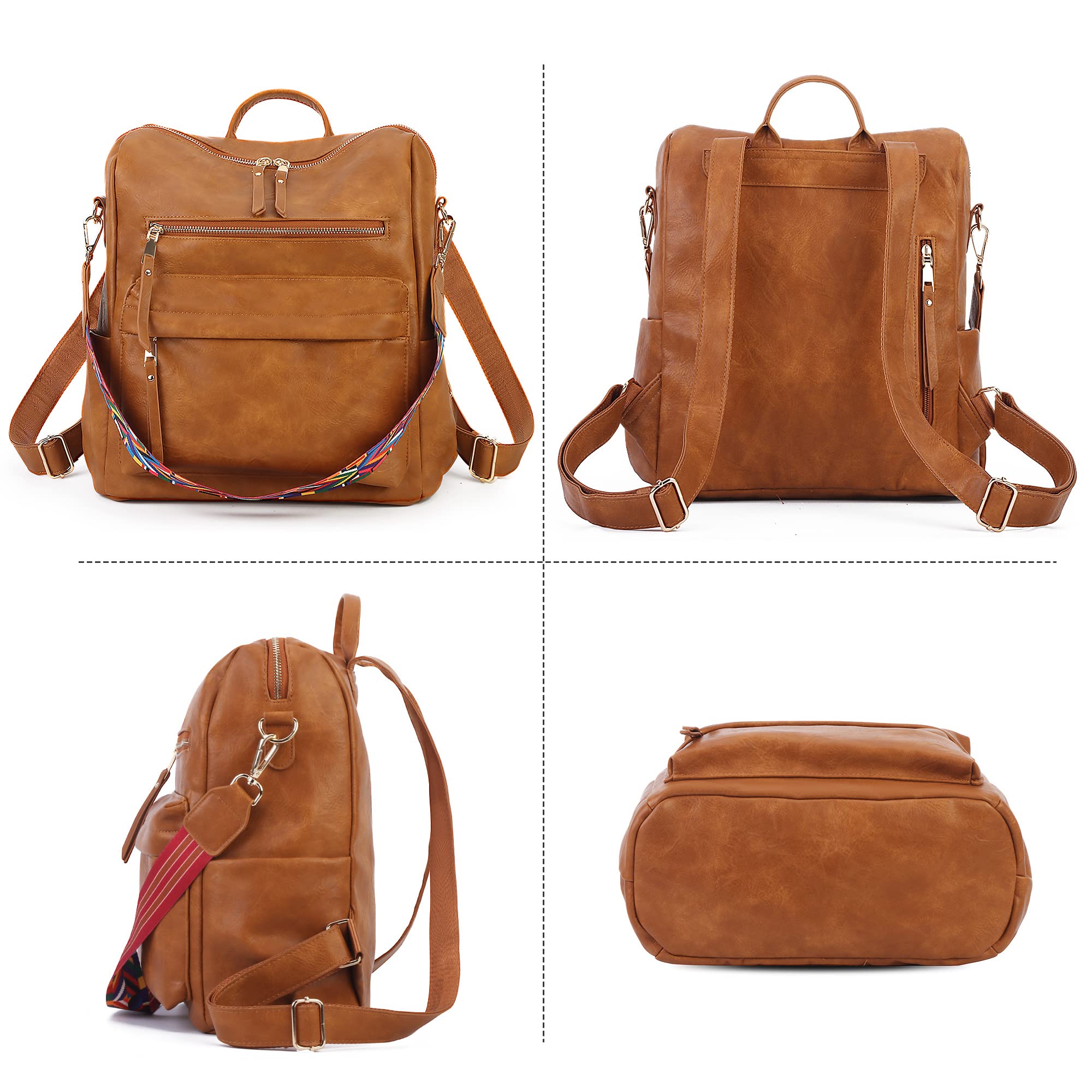 KOOIJNKO Women Backpack Purse Vintage Rucksack Convertible Shoulder Bag Travel Daypack, Brown
