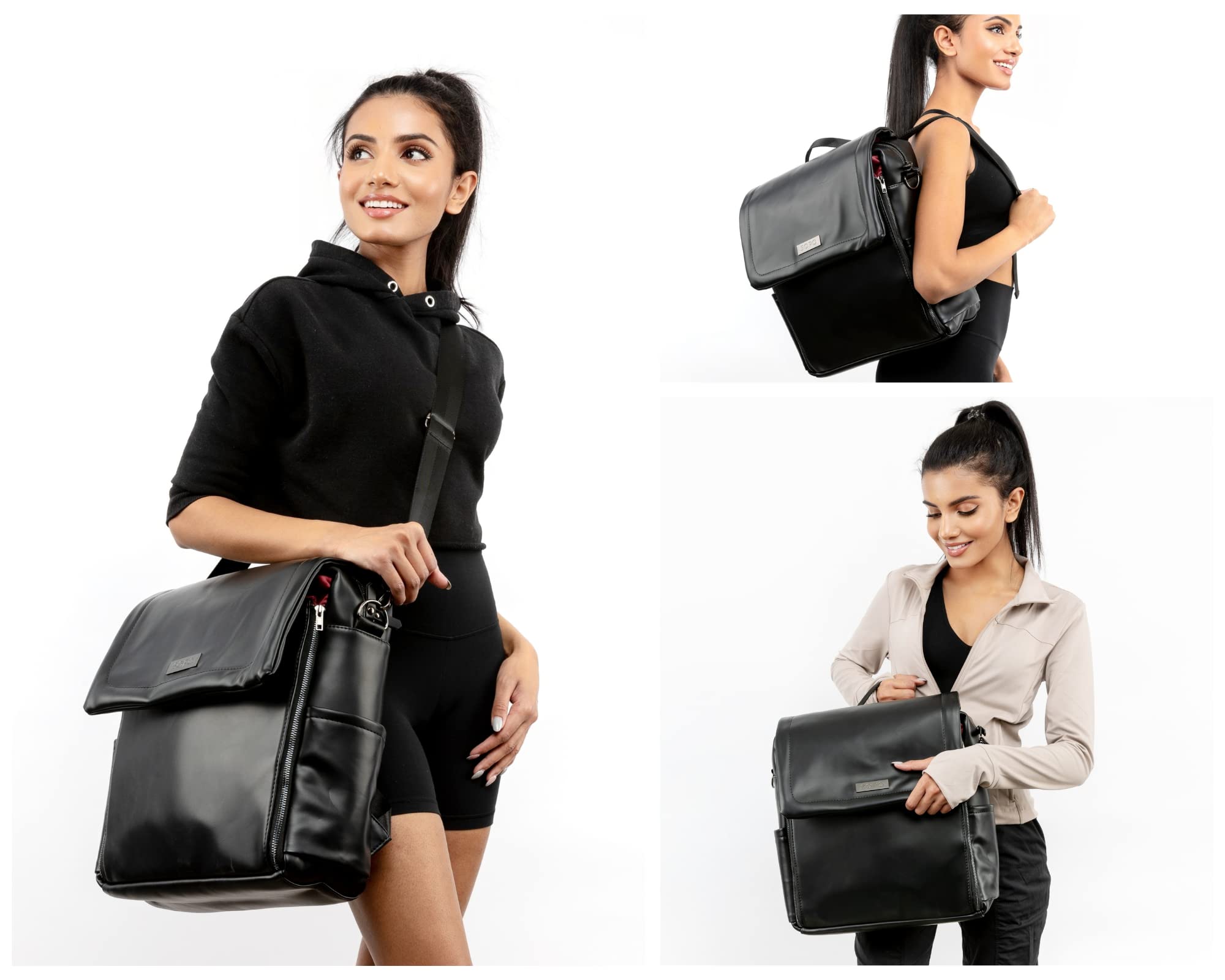 SOPO Diaper Bag Backpack with Built-in Changing Station, Bottle Pockets, Stroller Straps, 3 Ways to Carry, 9 Pockets, Laptop Compartment, Easy-Care Vegan Leather