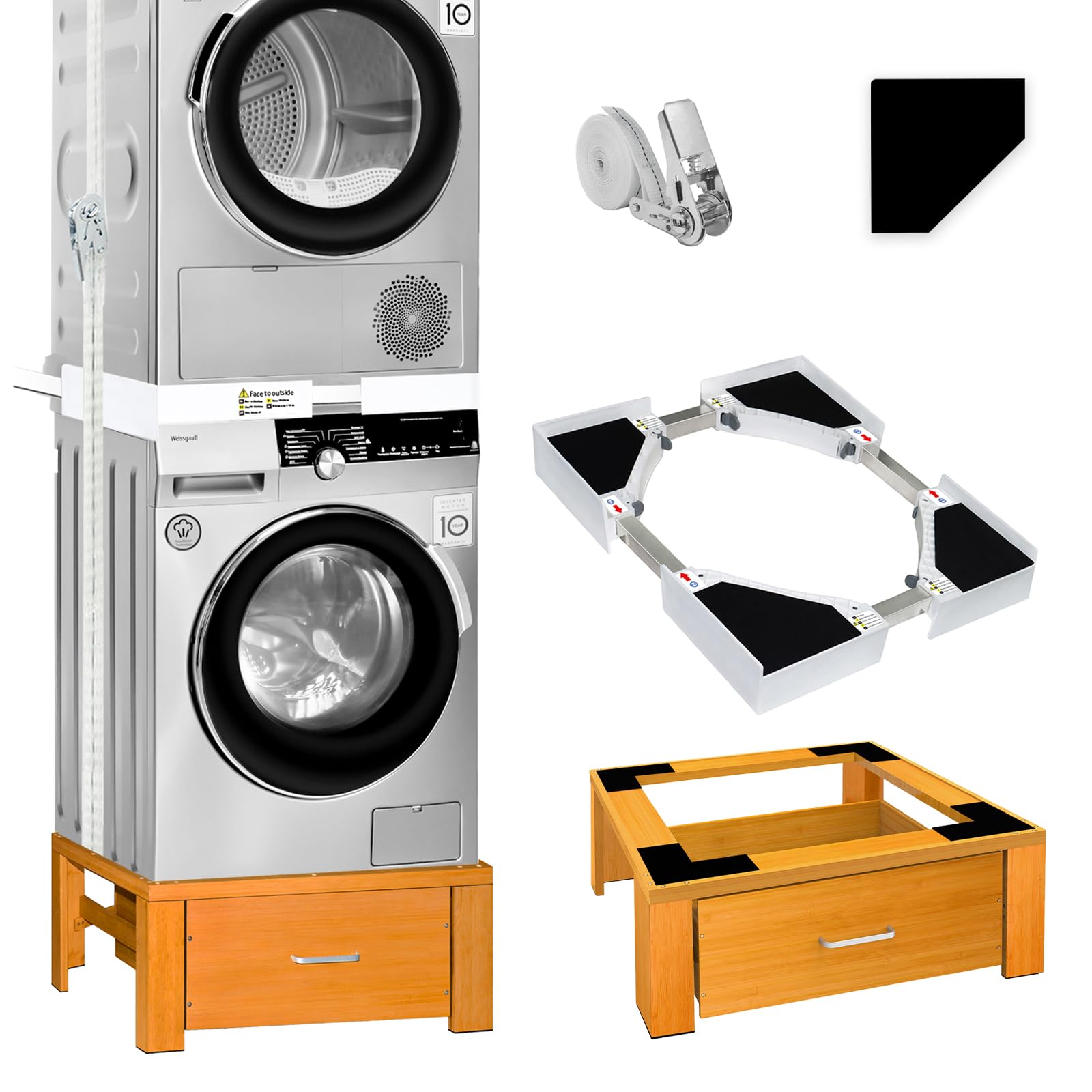 Kiss Core Universal Stacking Kit for Washer Dryer and 29" Laundry Pedestal with Drawer, Made up to 29" Wide and 13" Height