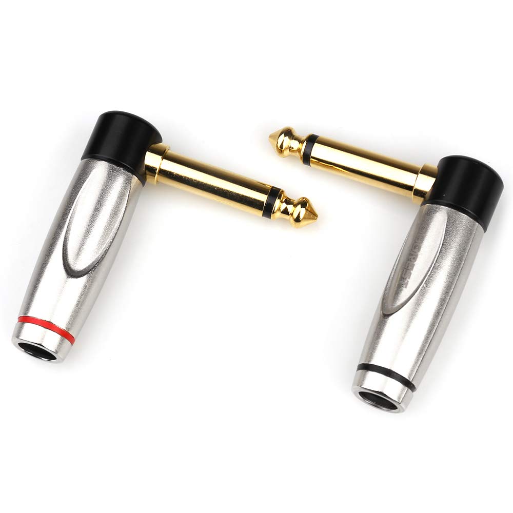 MOBOREST Audio 1/4" TS Plug, 6.35mm Heavy Duty TS Mono Male Solder Jack Connector for Speaker/Guitar/Microphone Cables (1/4 TS Angle Plug 2PCS)