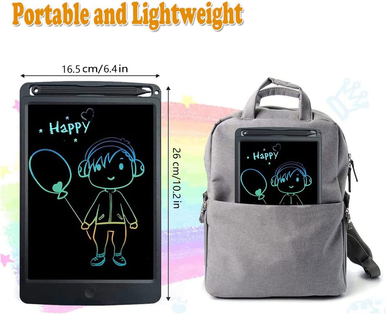 ScriMemo LCD Writing Tablet,10-Inch Drawing Tablets Kids Doodle Board Colorful Sketch Pad Reusable Magnetic Drawing Board Gifts for Kids and Adults at Home, School and Office (Black)