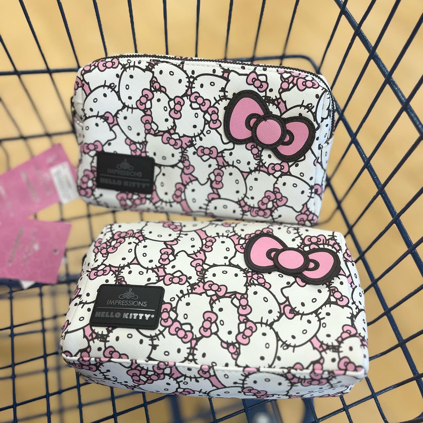 Impressions Vanity Hello Kitty Cosmetic Pouch with Waterproof Faux Leather, Zippered Bag For Travel Size Toiletries, Makeup Bag Organizer With Inside Pocket With Extra Slip Pocket (White/Pink)