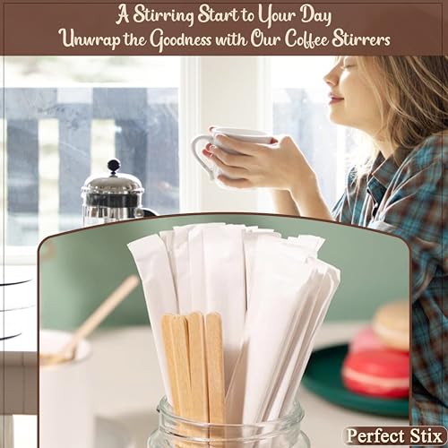 Perfect Stix 5.5 Inch 1000CT Paper Wrapped Coffee Stirrers, Individually Wrapped Coffee Stirrers, Wrapped Stir Sticks Disposable Wood Coffee Sticks