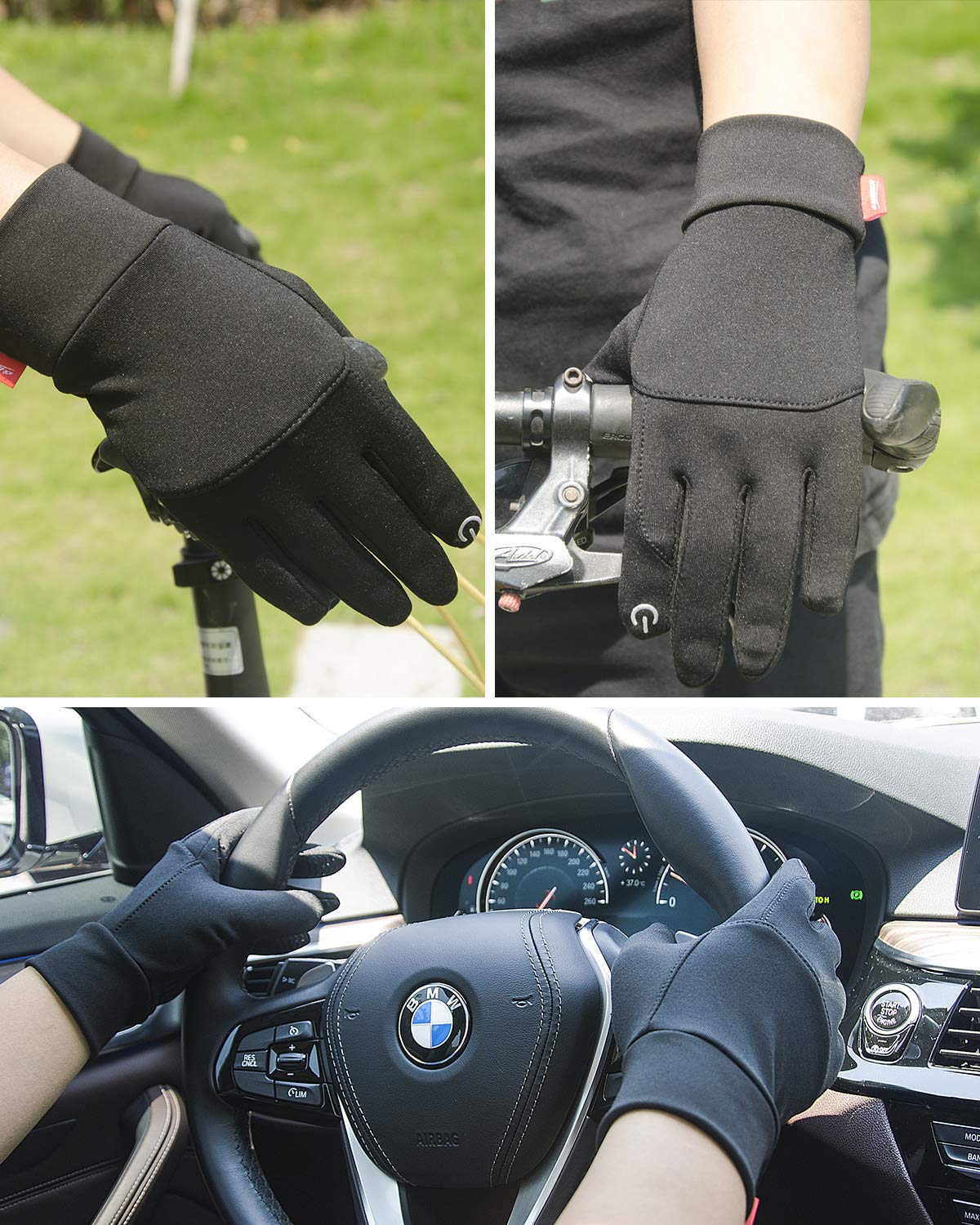 Lanyi Running Gloves Lightweight Cycling Sports Work Black Gloves Men Women Windproof Anti-Slip Touchscreen Compression Liner Gloves (S)