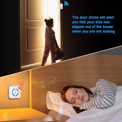 SanJie Door Chime, Door Open Contact Sensor Alarm for Business/Store/Home/Office When Entering, with 600 FT Range,55 Chimes 5 Adjustable Volume 2 Receivers +2 Sensors