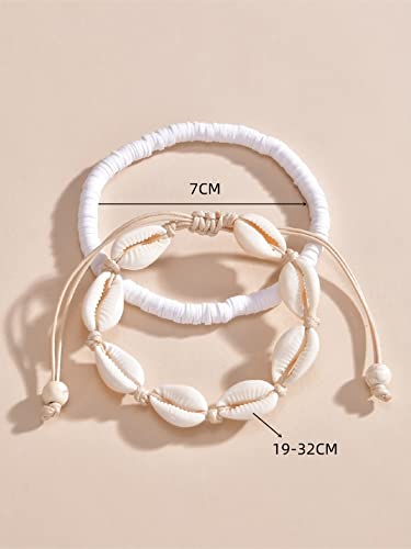 Verdusa Women's 2 Piece Ankle Bracelets Set Shell Anklet Chain Adjustable Foot Jewelry White one-size